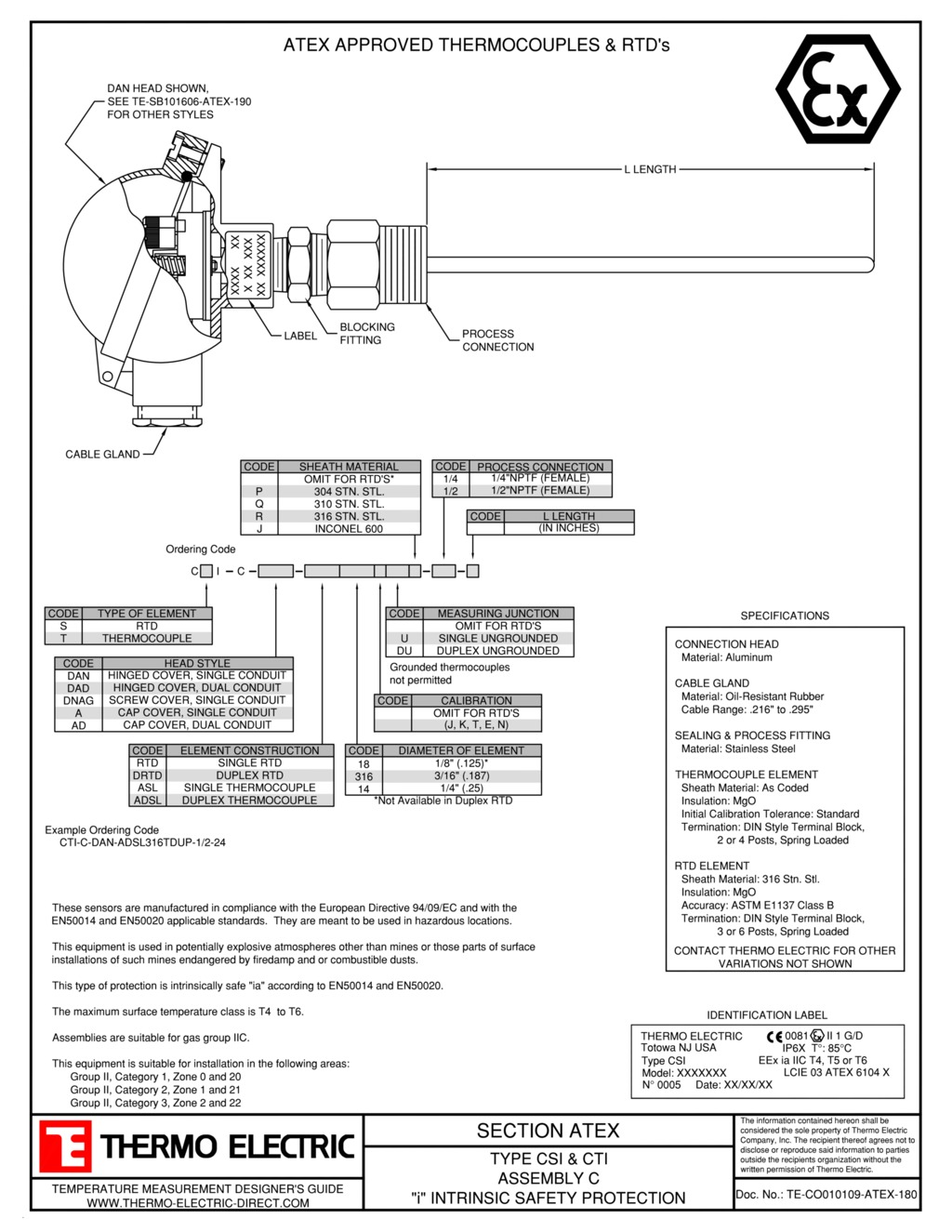 Atex Approved TC & RTD - Thermo Electric Company, Inc.